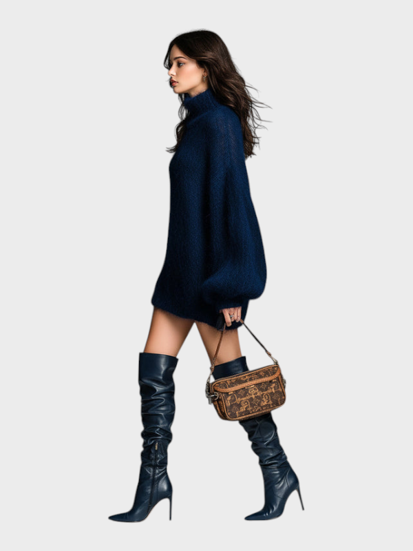 Franziska | Κομψό, κομψό, ναυτικό μπλε, με ψηλό γιακά, oversized, μακρ